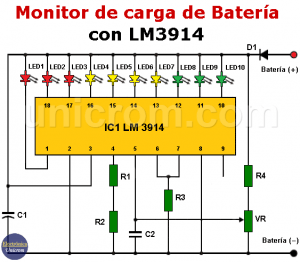 Monitor de Carga de Batería con LM3914 - Electrónica Unicrom